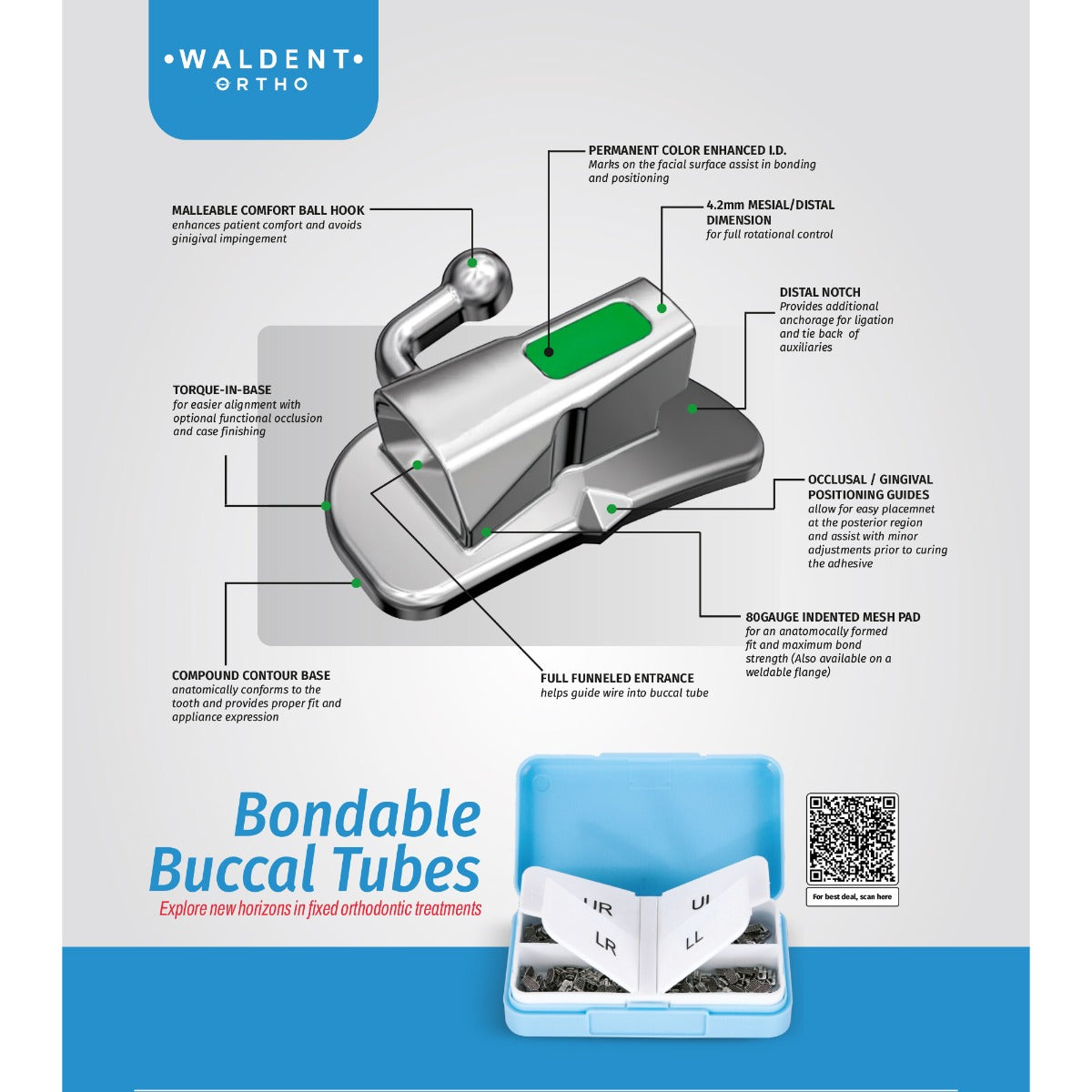 Waldent Ortho Bondable Buccal Tubes MBT 0.022 (Pack of 20 Sets ...